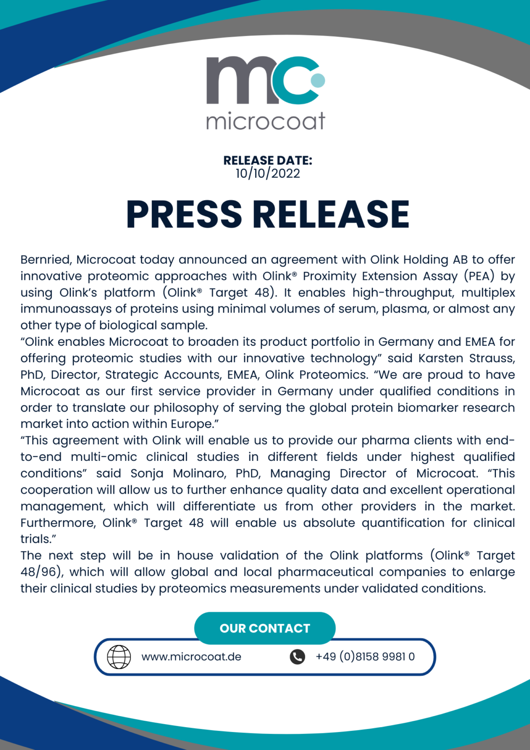 Microcoat announces agreement with Olink to offer innovative proteomic ...